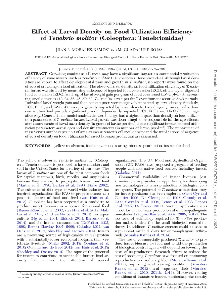 Effect of Larval Density On Food Utilization Efficiency of Tenebrio ...