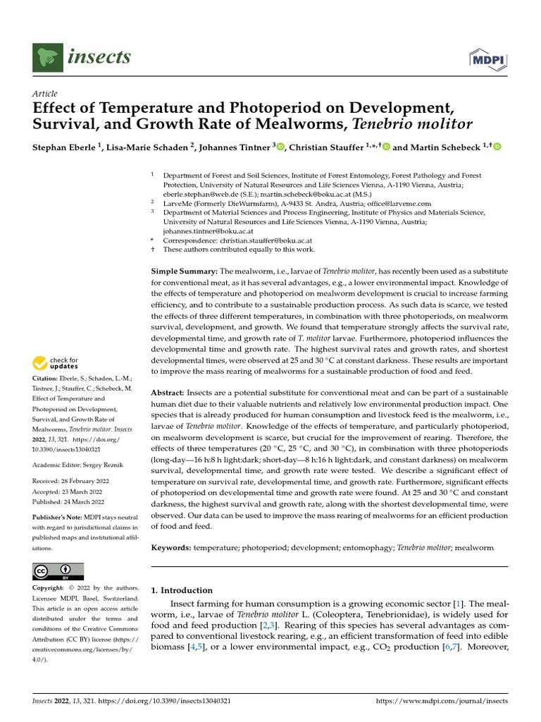 Effect of Temperature and Photoperiod On Development, Survival, and ...