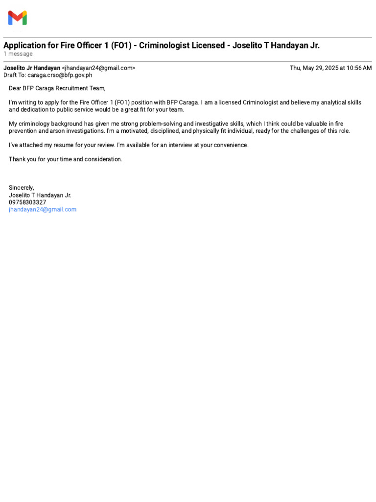 Gmail - Application For Fire Officer 1 (FO1) - Criminologist Licensed ...