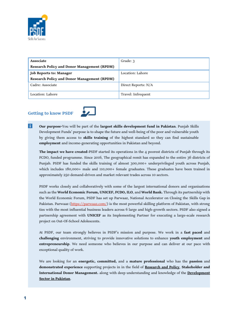 PSDF Associate Role in Research & Policy | PDF | Employment | Business