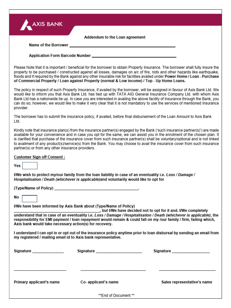 Insurance Addendum To The Loan Agreement | PDF | Insurance | Property ...