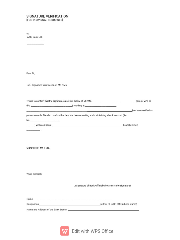 Axis Bank Signature Verification Form | PDF