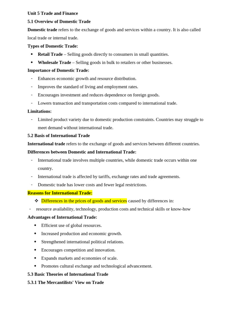 Domestic and International Trade Overview | PDF | Exchange Rate ...