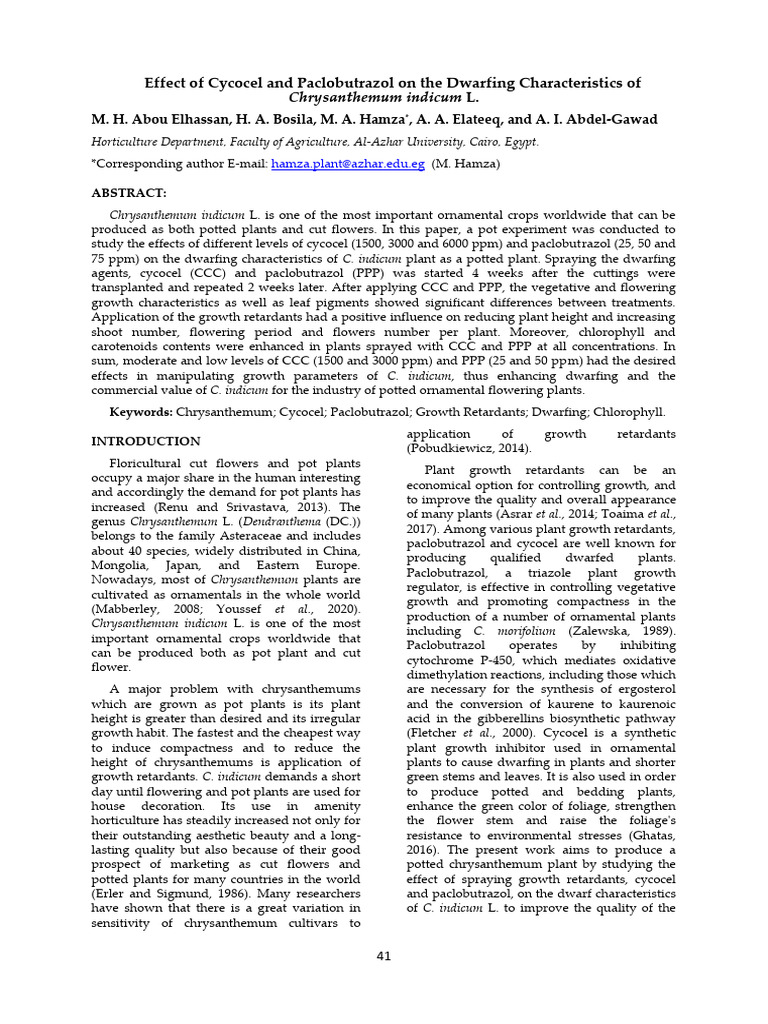 Effect of Cycocel and Paclobutrazol On The Dwarfing Characteristics of ...