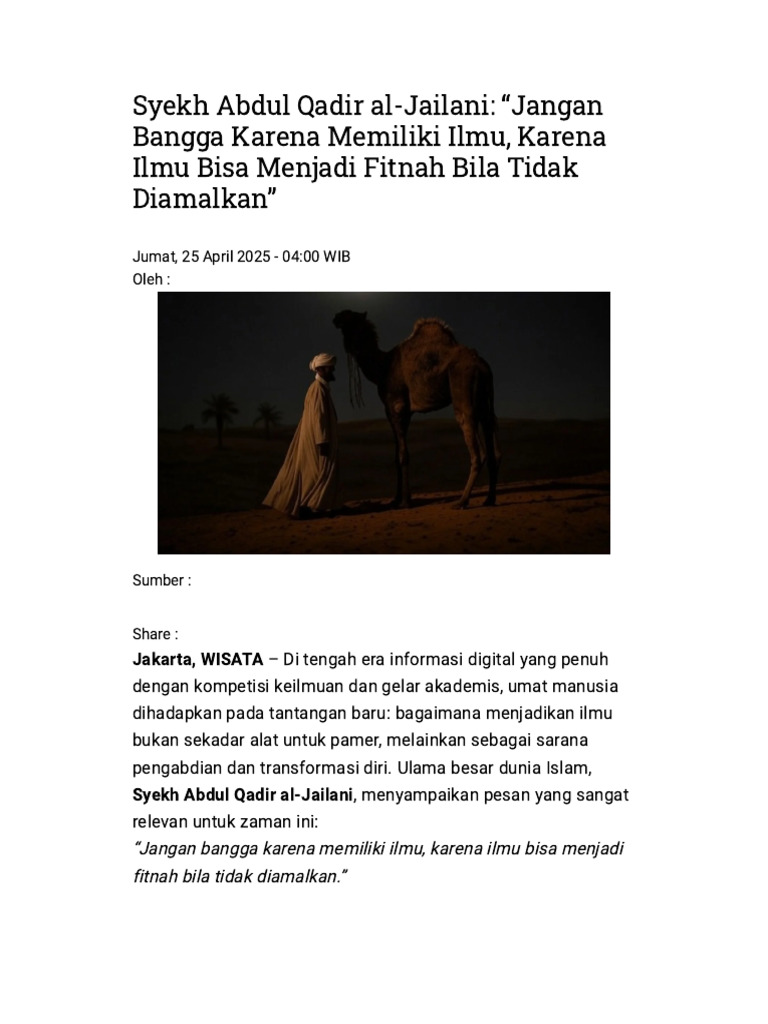 Syekh Abdul Qadir Al-Jailani - "Jangan Bangga Karena Memiliki Ilm | PDF