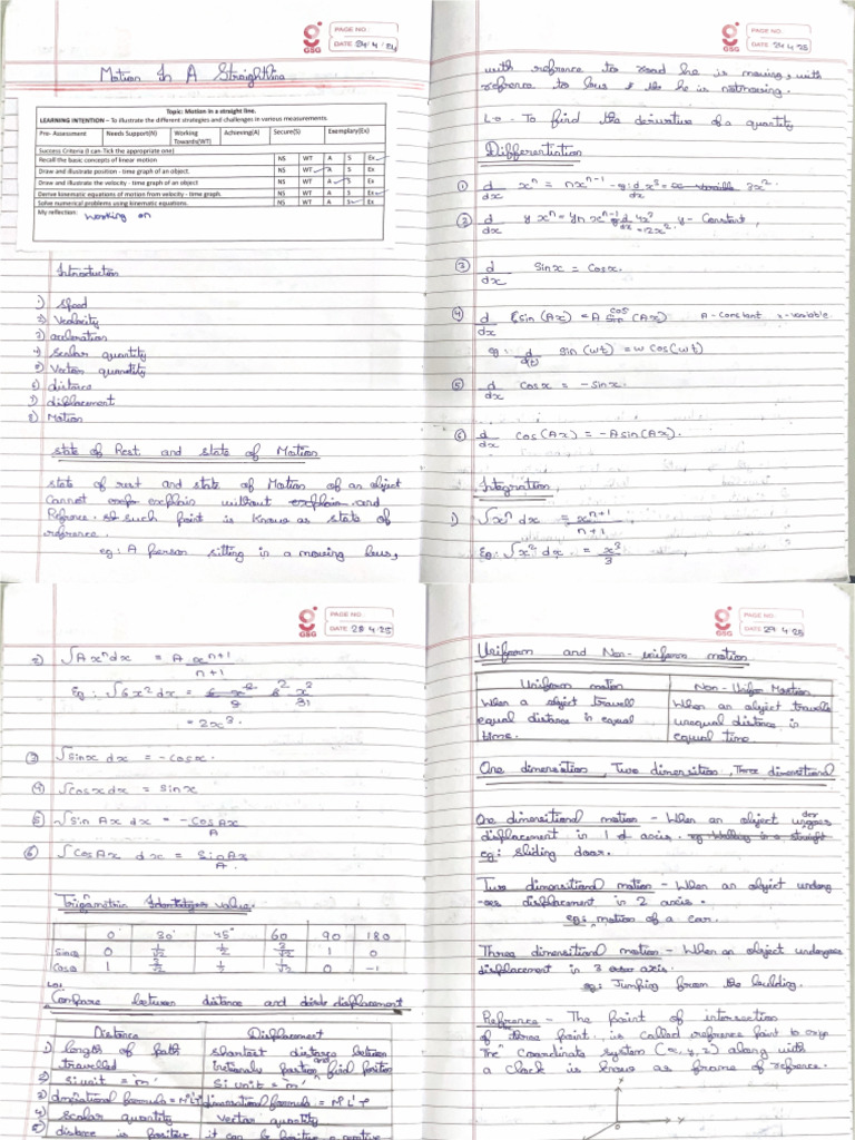 Motion in Straight Line Notes | PDF