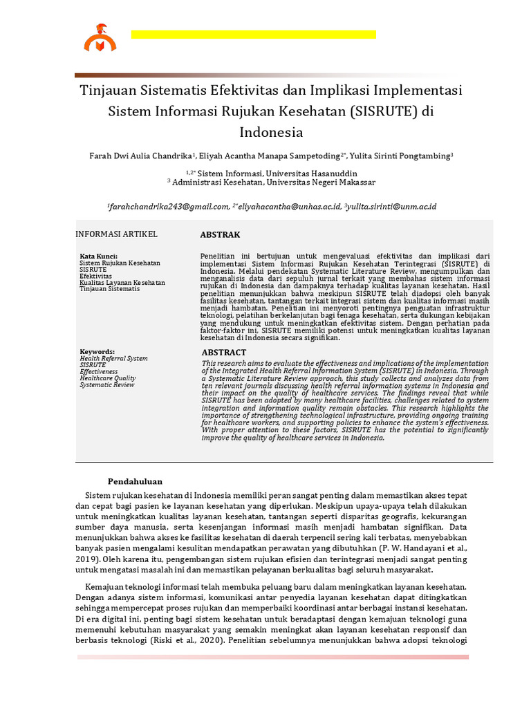 Tinjauan Sistematis Efektivitas Dan Implikasi Implementasi Sistem Informasi Rujukan Kesehatan ...