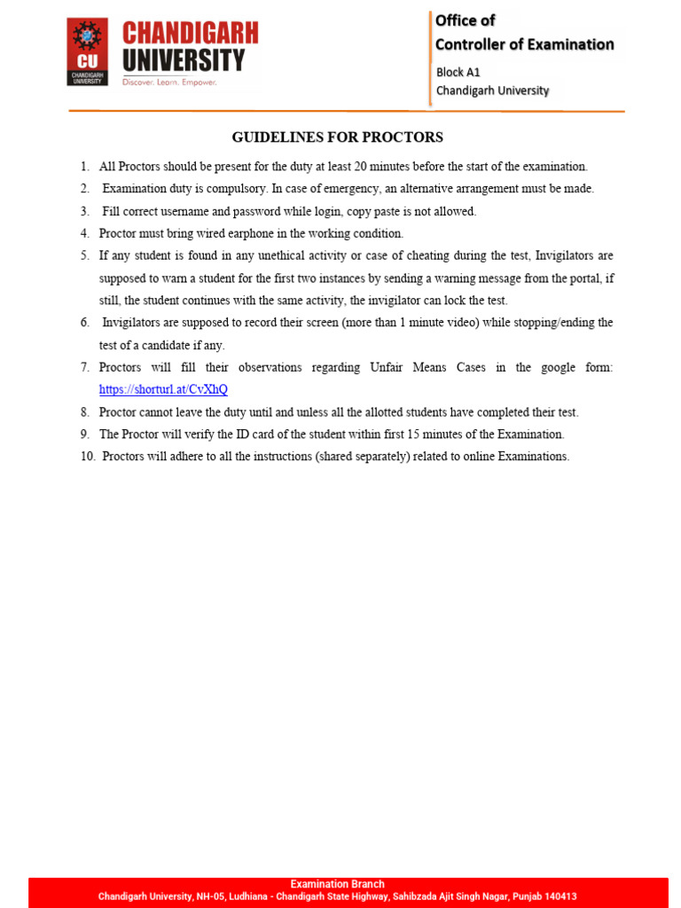Guidelines For Proctors | PDF