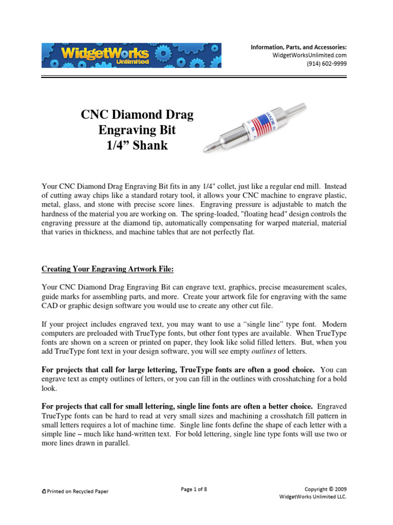CNC Diamond Drag Engraving Bit Guide | PDF | Engraving | Numerical Control