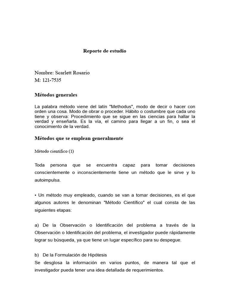 Reporte de Estudio | PDF | Método científico | Hipótesis