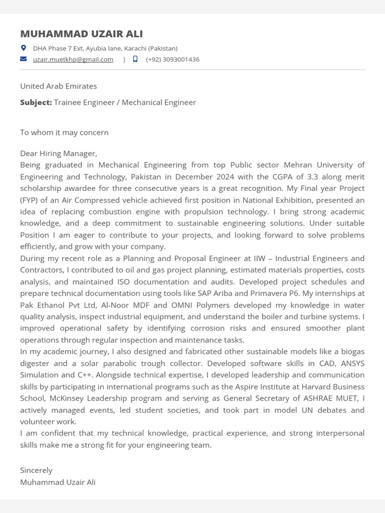 UAE Cover Letter | PDF