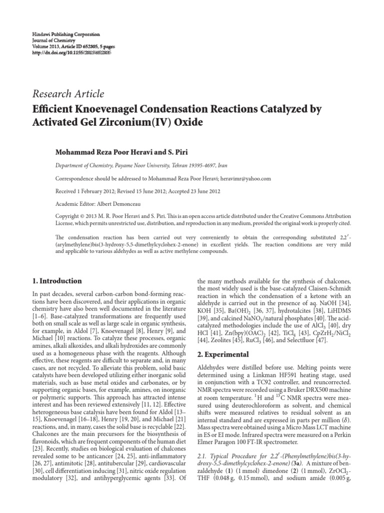 Efficient Knoevenagel Condensation Reactions Catal | PDF | Catalysis | Unit Processes