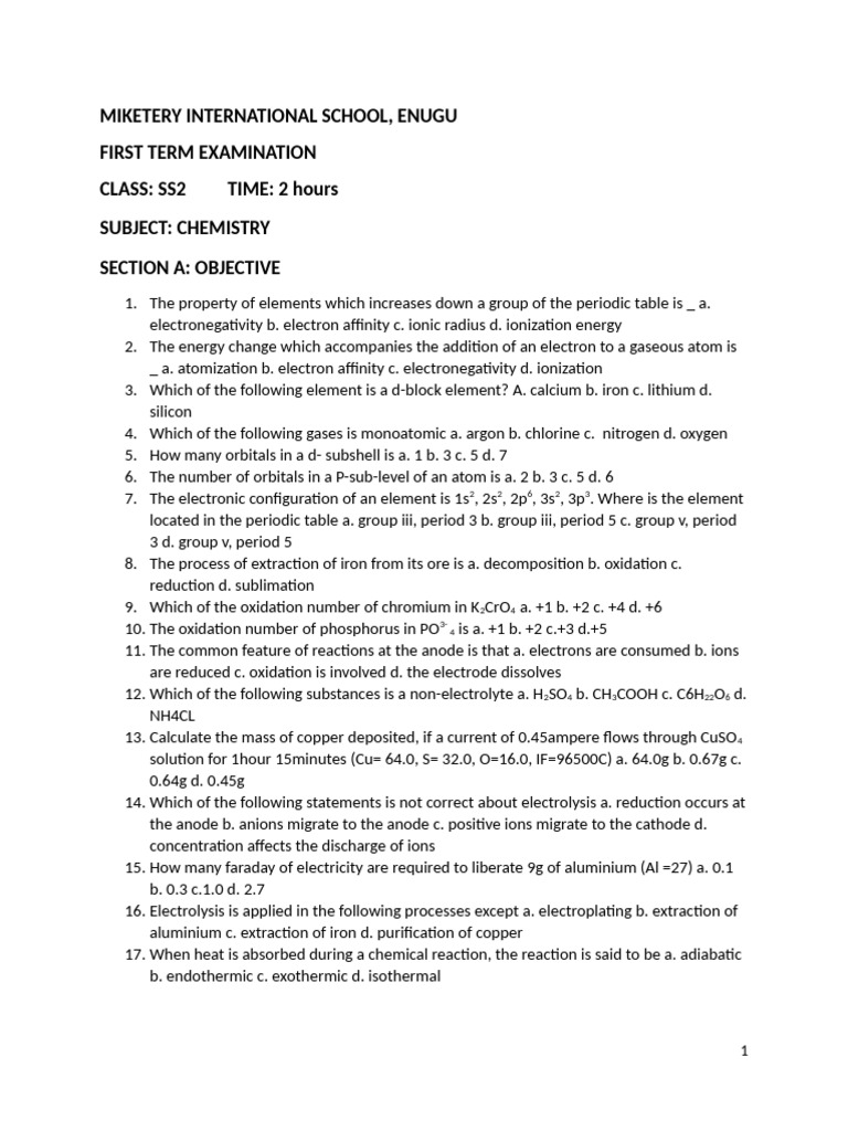 Ss2 Chemistry | PDF | Redox | Ion
