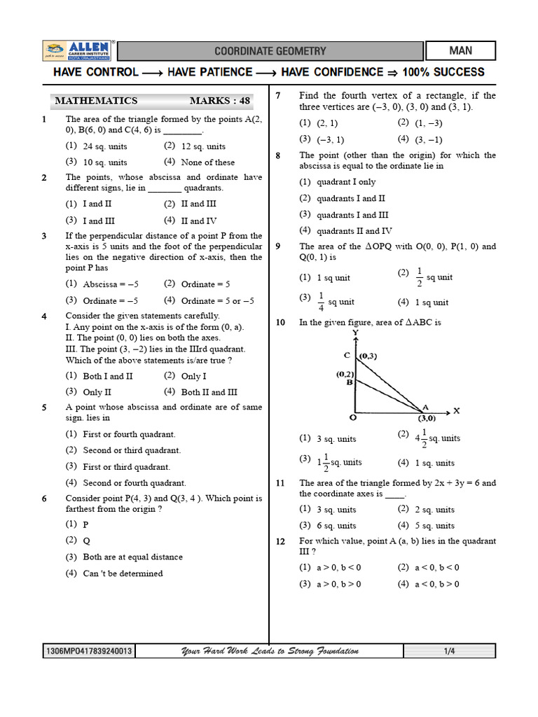 Coordinate Geometry Practice Questions | PDF | Cartesian Coordinate ...