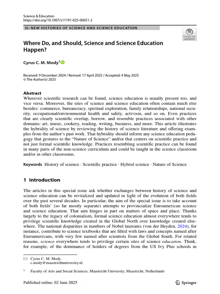Where Do and Should Science and Science Education Happen | PDF ...