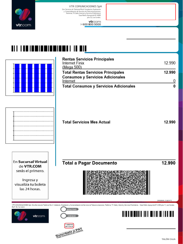 Boleta Electrónica VTR: Resumen Mensual | PDF | Chile | Bancos
