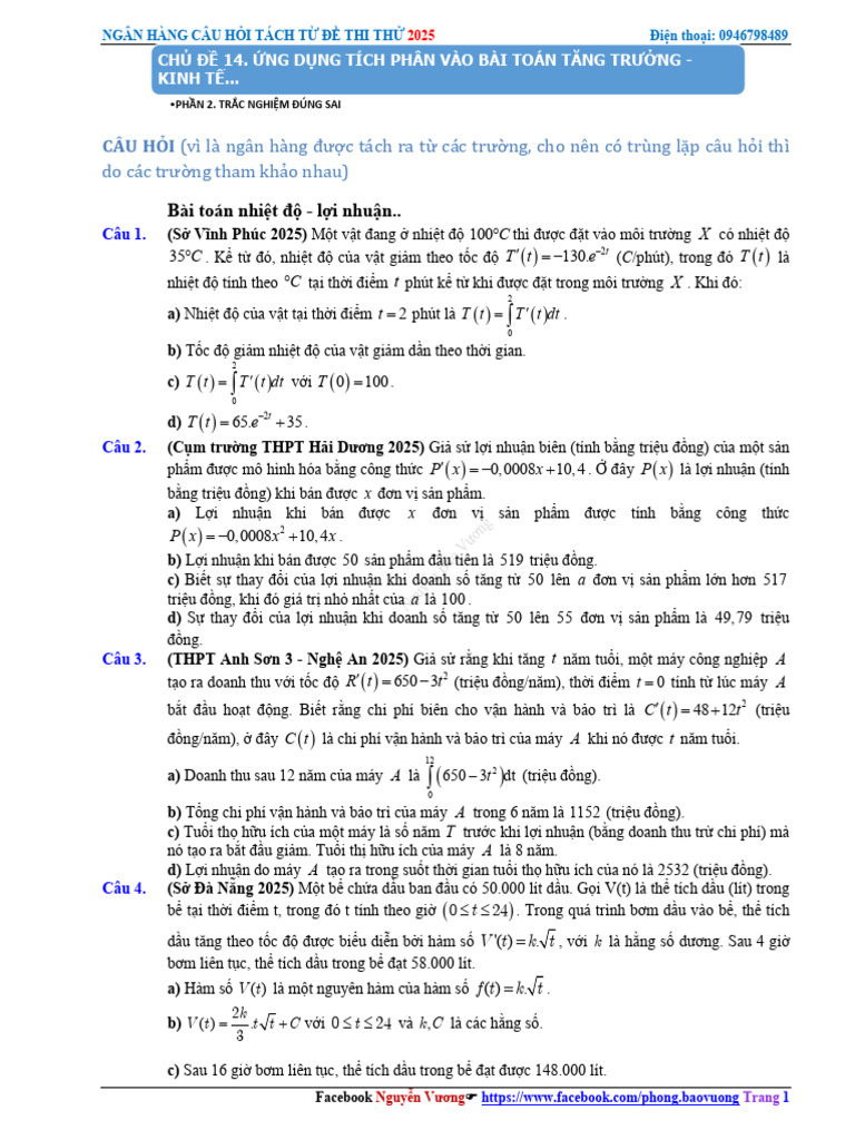 Ds14. Ứng Dụng Tích Phân Vào Bài Toán Tăng Trưởng - Kinh Tế | PDF