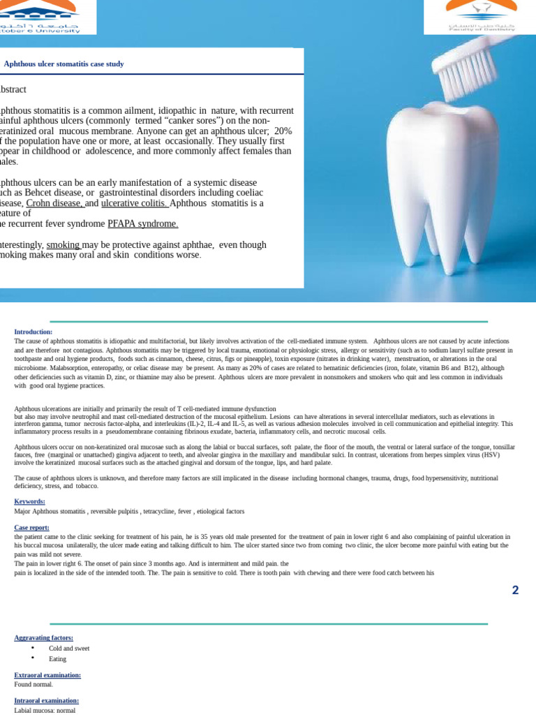 Aphthous Ulcer Stomatitis Case Study | PDF | Clinical Medicine ...