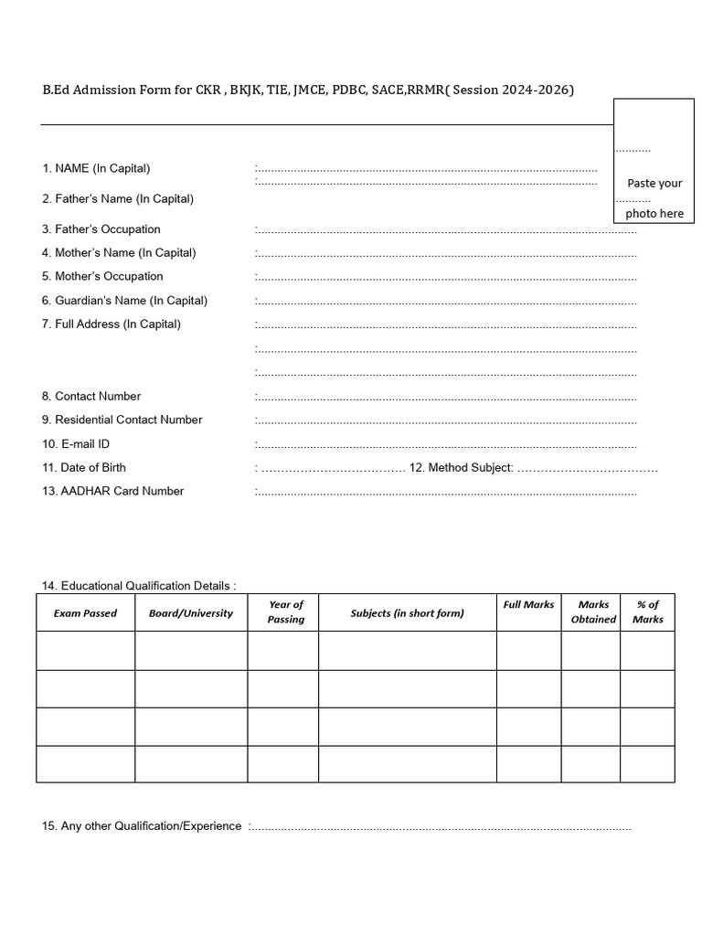 Admission Form B.ed 2023-25 | PDF