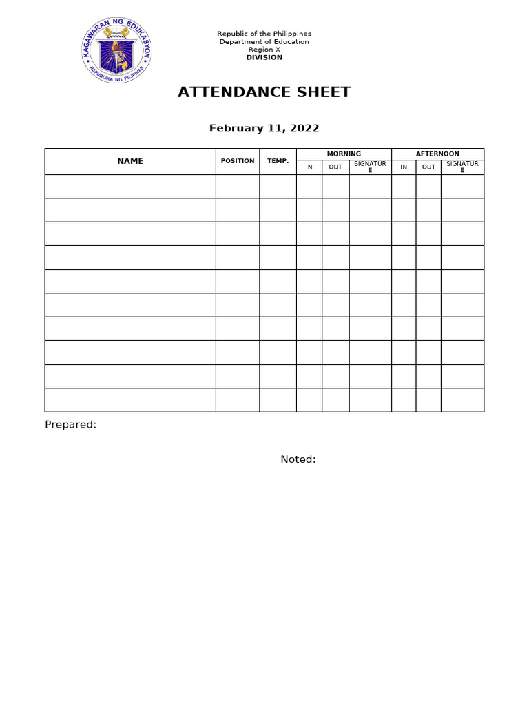 INSET - Attendance Sheet - Brigada Eskwela | PDF