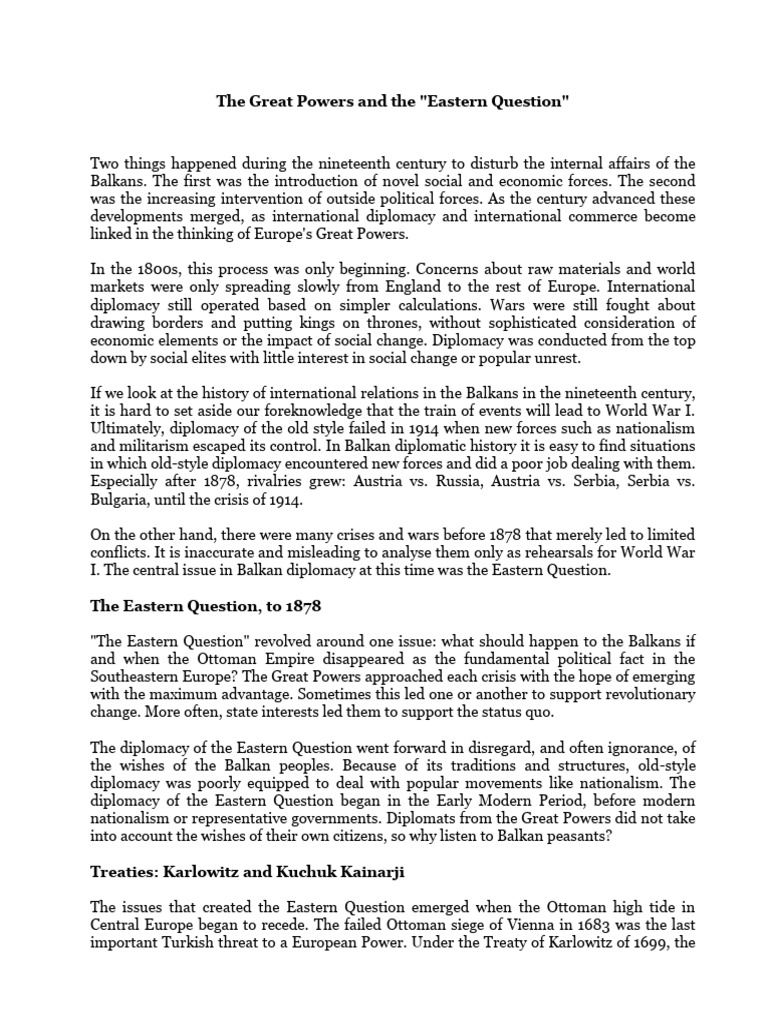 The Eastern Question and Balkan Diplomacy | PDF | Austria Hungary ...