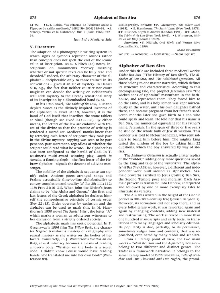 The Alphabet of Ben Sira Overview | PDF | Bible