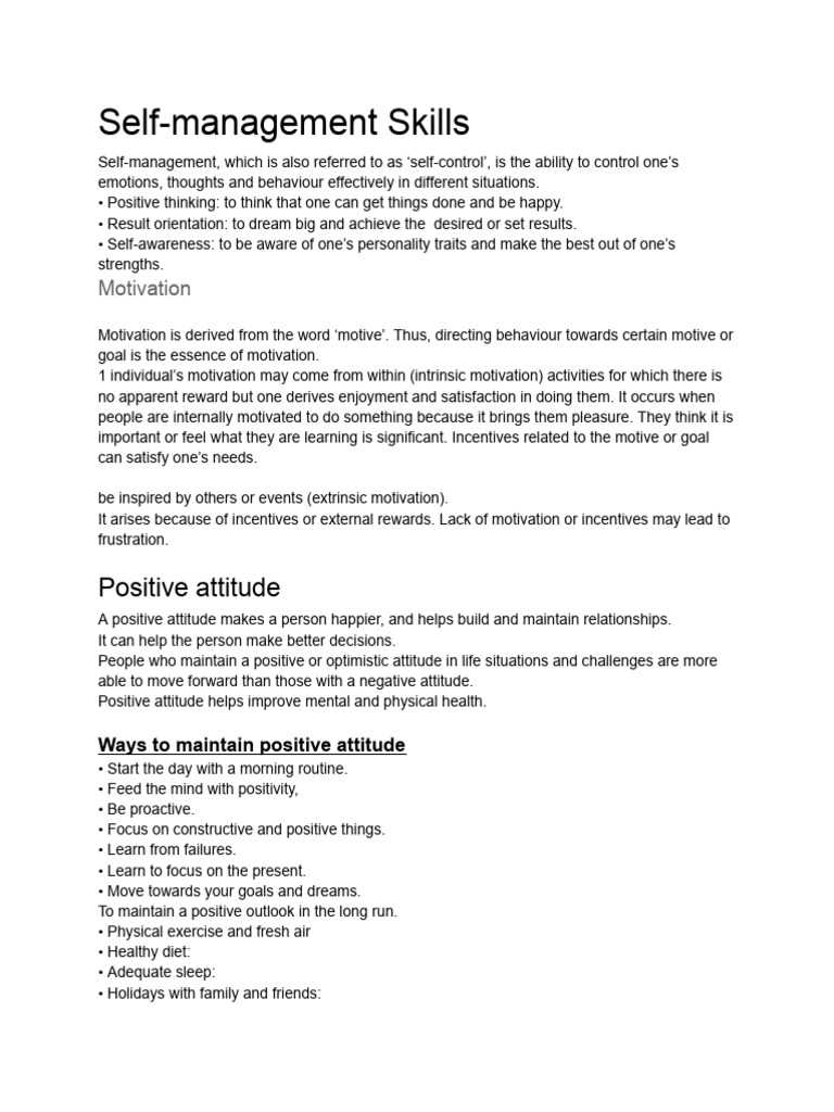 Self Management Skills | PDF | Personality Disorder | Motivational