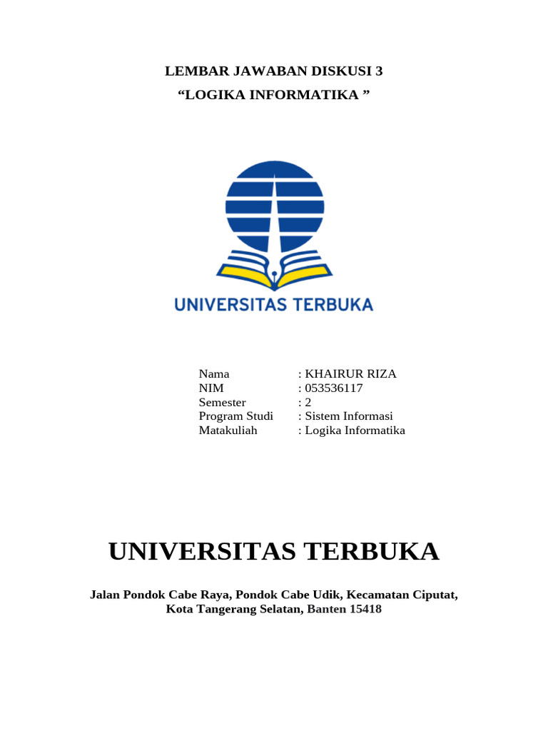 Lembar Jawaban Diskusi 3 - Logika Informatika - Khairur Riza | PDF