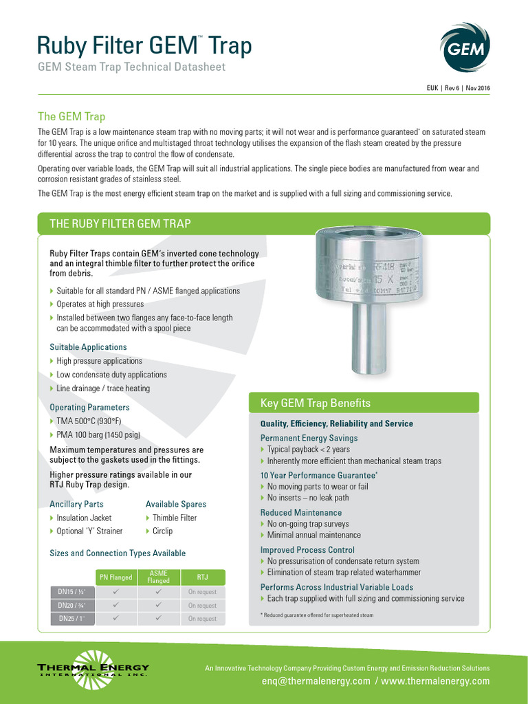 Ruby Filter Gemtrap Datasheet Euk Rev6 Web | PDF | Steam | Chemical ...