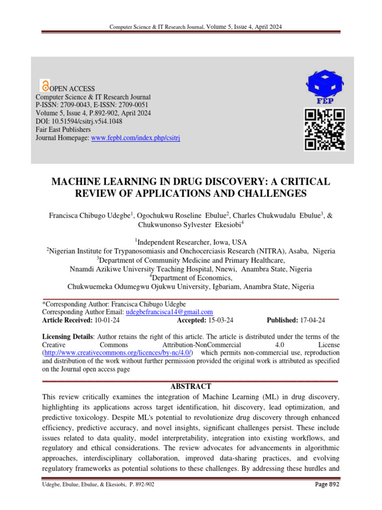 Machine Learning in Drug Discovery A Cri | PDF | Machine Learning ...