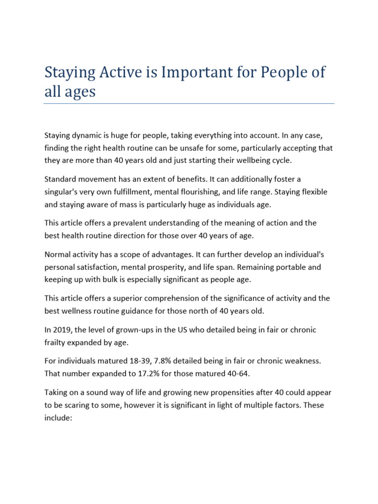 Staying Active Is Important For People of All Age. Article | PDF | Bone ...
