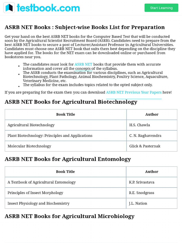 ASRB - NET - Books - Subject-Wise Books List For Preparation | PDF