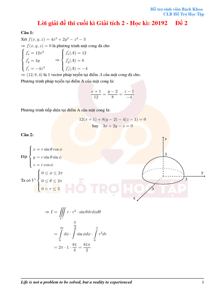 Giải 20192 đề 2 | PDF
