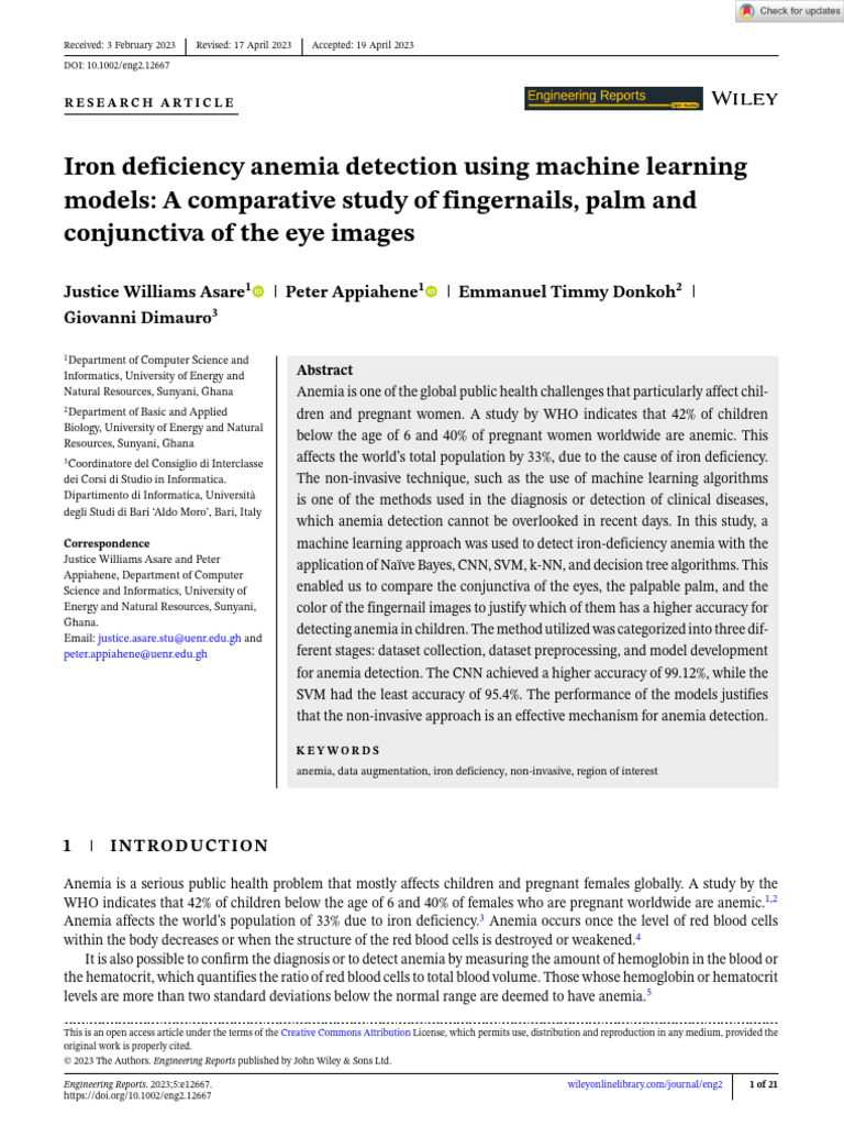 Engineering Reports - 2023 - Asare - Iron Deficiency Anemia Detection Using Machine Learning ...