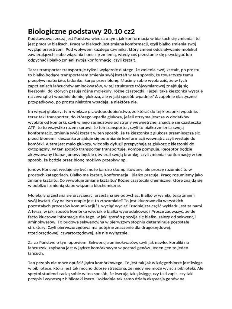 Biologiczne Podstawy 20.10 Cz2 | PDF