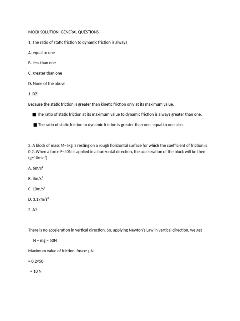 Mock Solution-General Questions 1 | PDF | Nuclear Physics | Viscosity