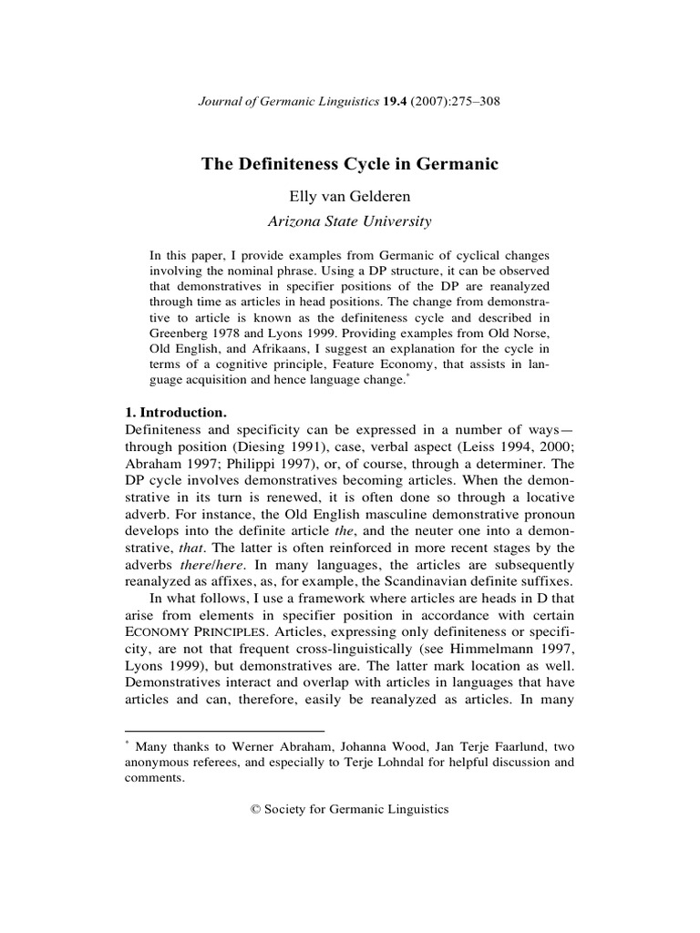 The Definiteness Cycle in Germanic | PDF | Semantics | Linguistic Morphology