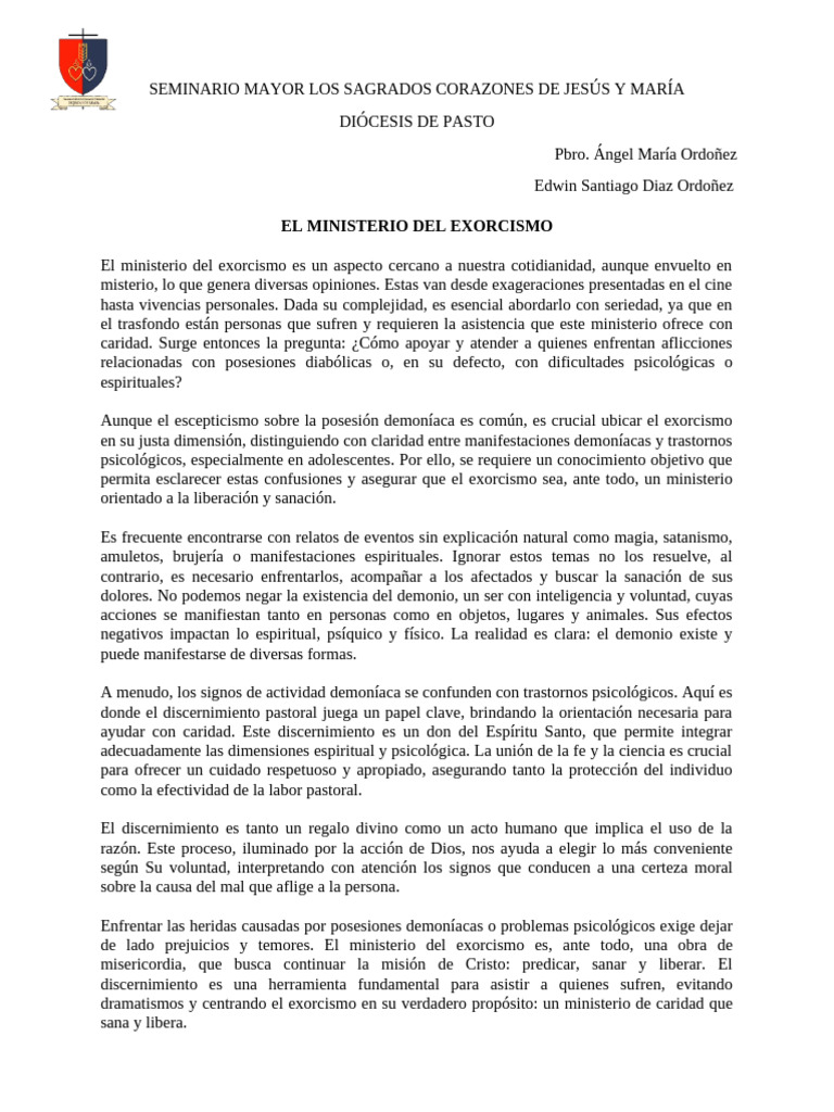 El Ministerio del Exorcismo y su Discernimiento | PDF | Exorcismo ...