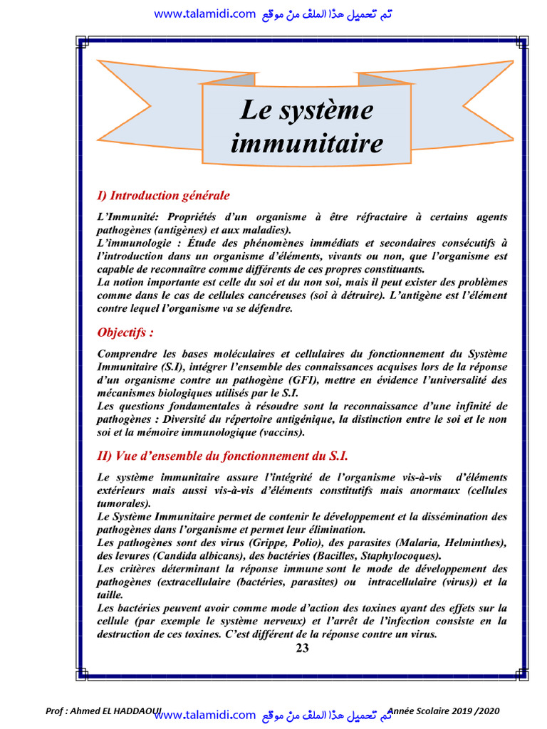 Le Systeme Immunitaire Introduction Copie | PDF