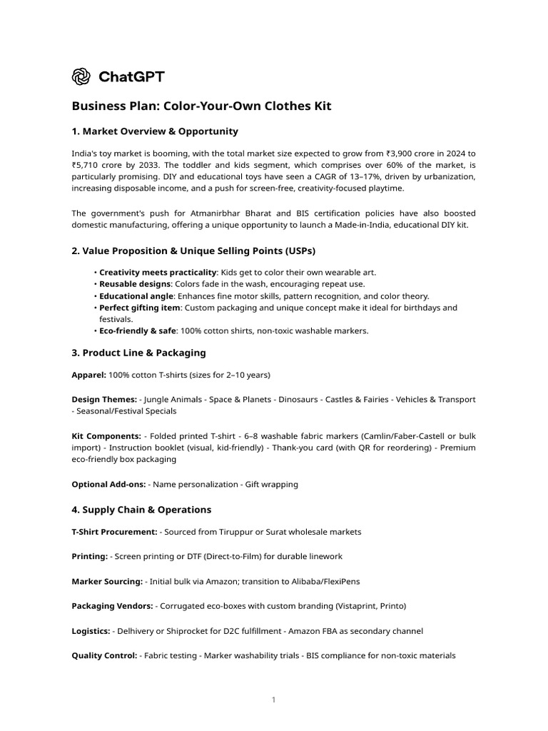 Color Your Own Clothes Business Plan | PDF | T Shirt