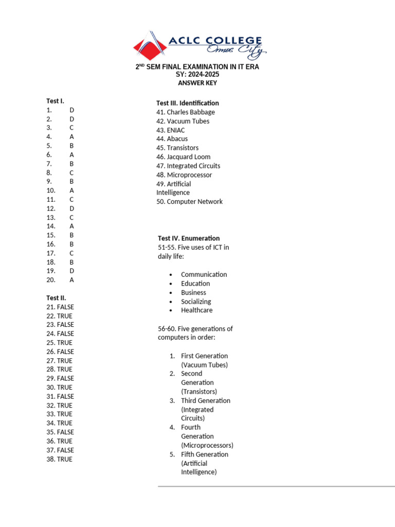 Answer Key - It Era | PDF