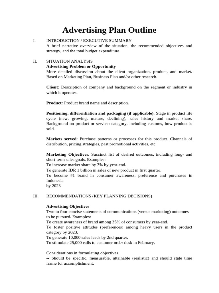 Comprehensive Advertising Plan Outline | PDF | Marketing | Advertising