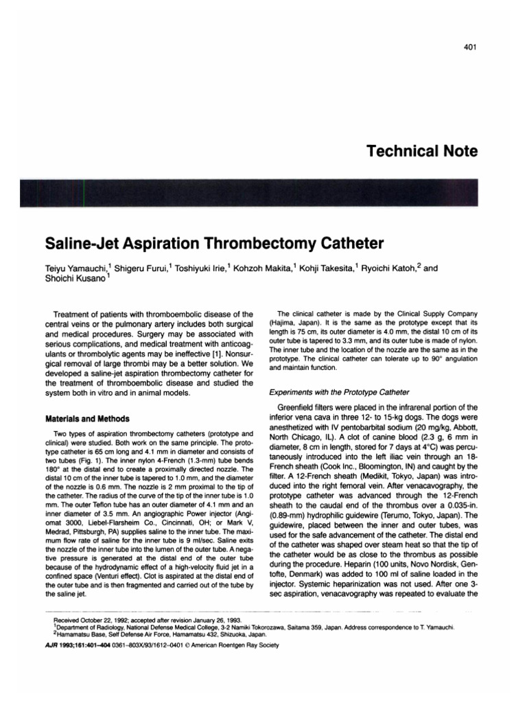 Kusano Et Al 2013 Saline Jet Aspiration Thrombectomy Catheter | PDF ...
