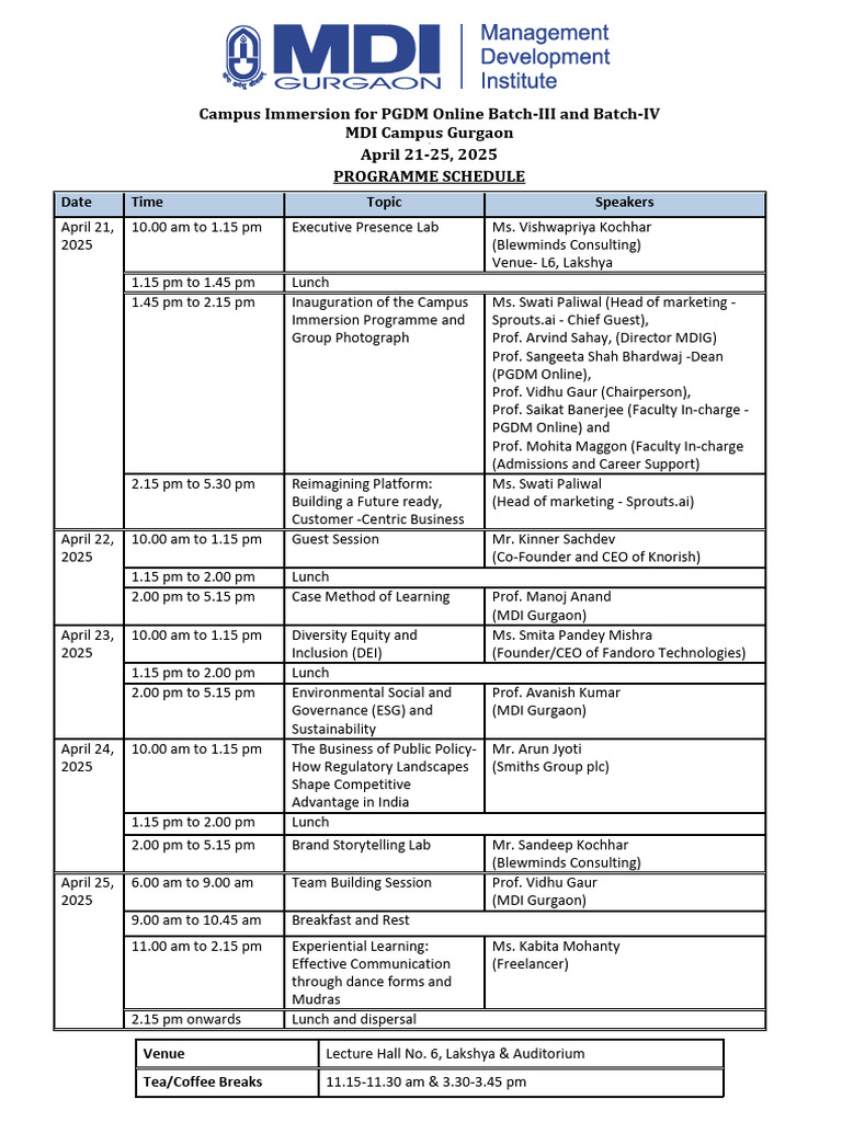 PGDM Online Campus Immersion Schedule | PDF