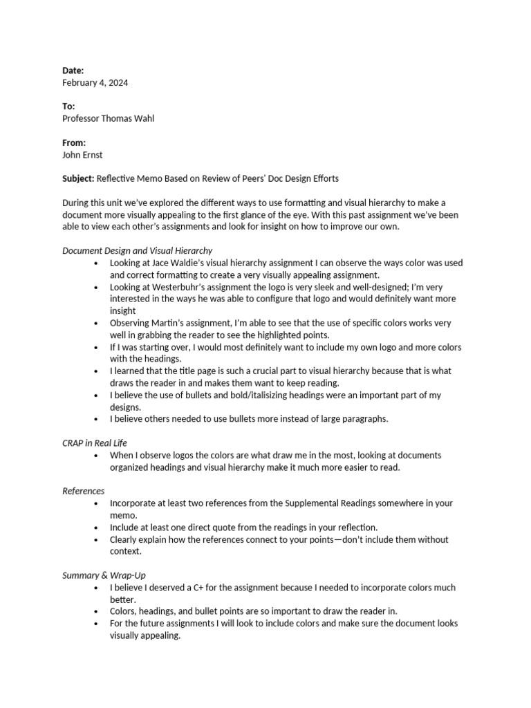 Reflective Memo | PDF