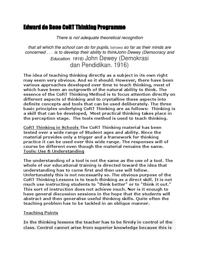 Edward de Bono CoRT Thinking Programme | PDF | Narration | Thought