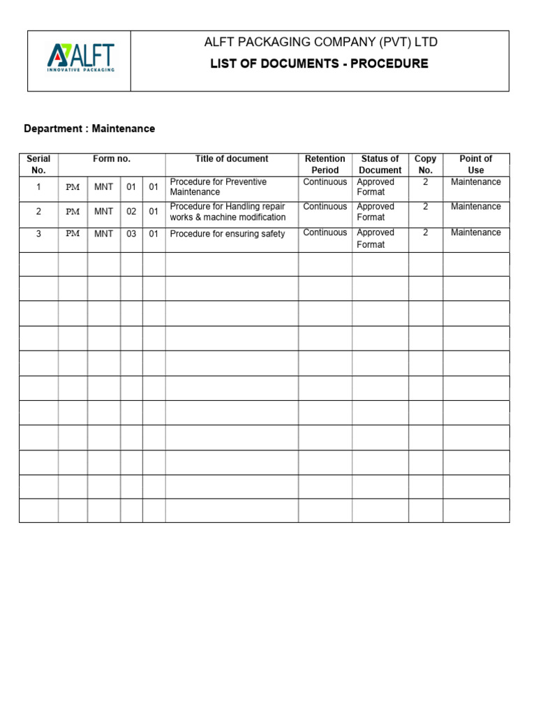 List of Documents - Procedure | PDF