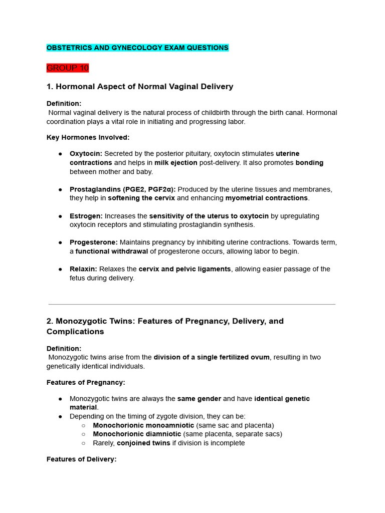 Obstetrics & Gynecology Exam Questions | PDF | Childbirth | Pregnancy