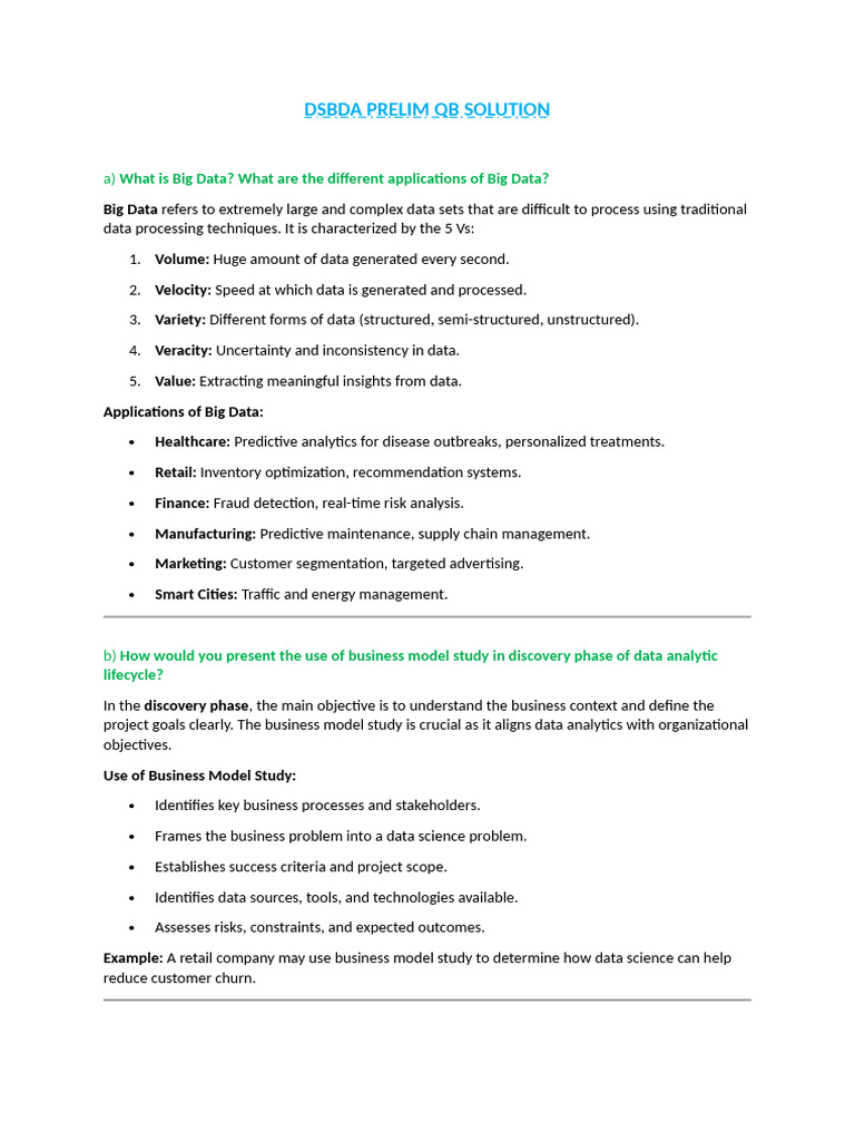 DSBDA PRELIM QB SOLUTION | PDF | Cluster Analysis | Big Data