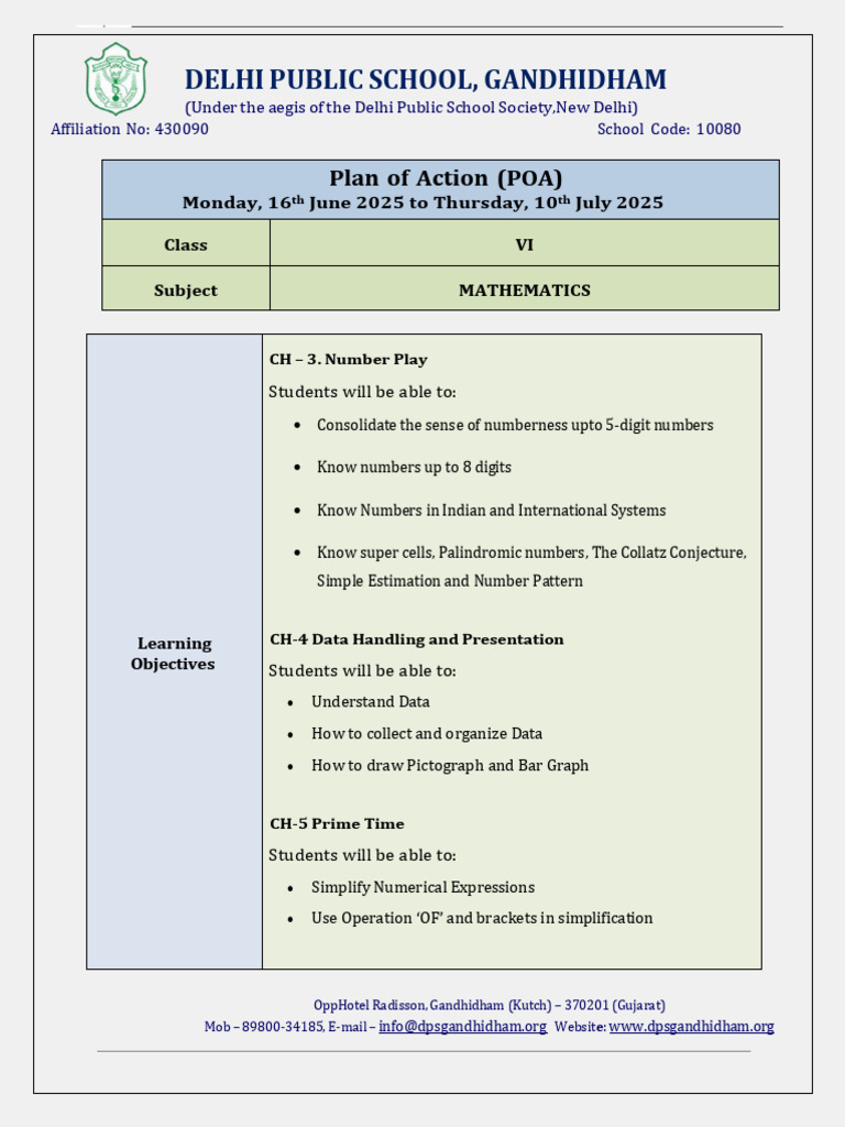 Class Vi Poa 16 June To 10 July | PDF | Mathematics